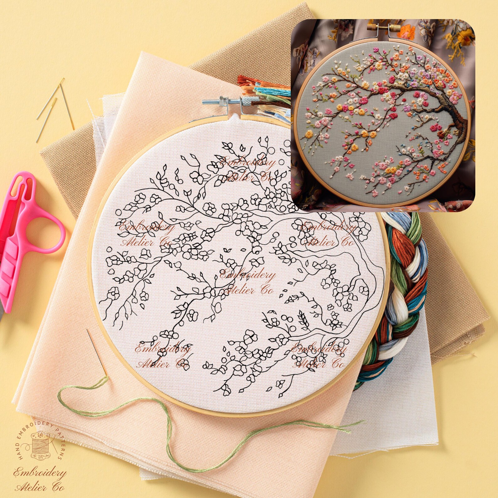 Sakura Flowers Embroidery PDF Pattern, Cherry Blossoms Hand Embroidery ...