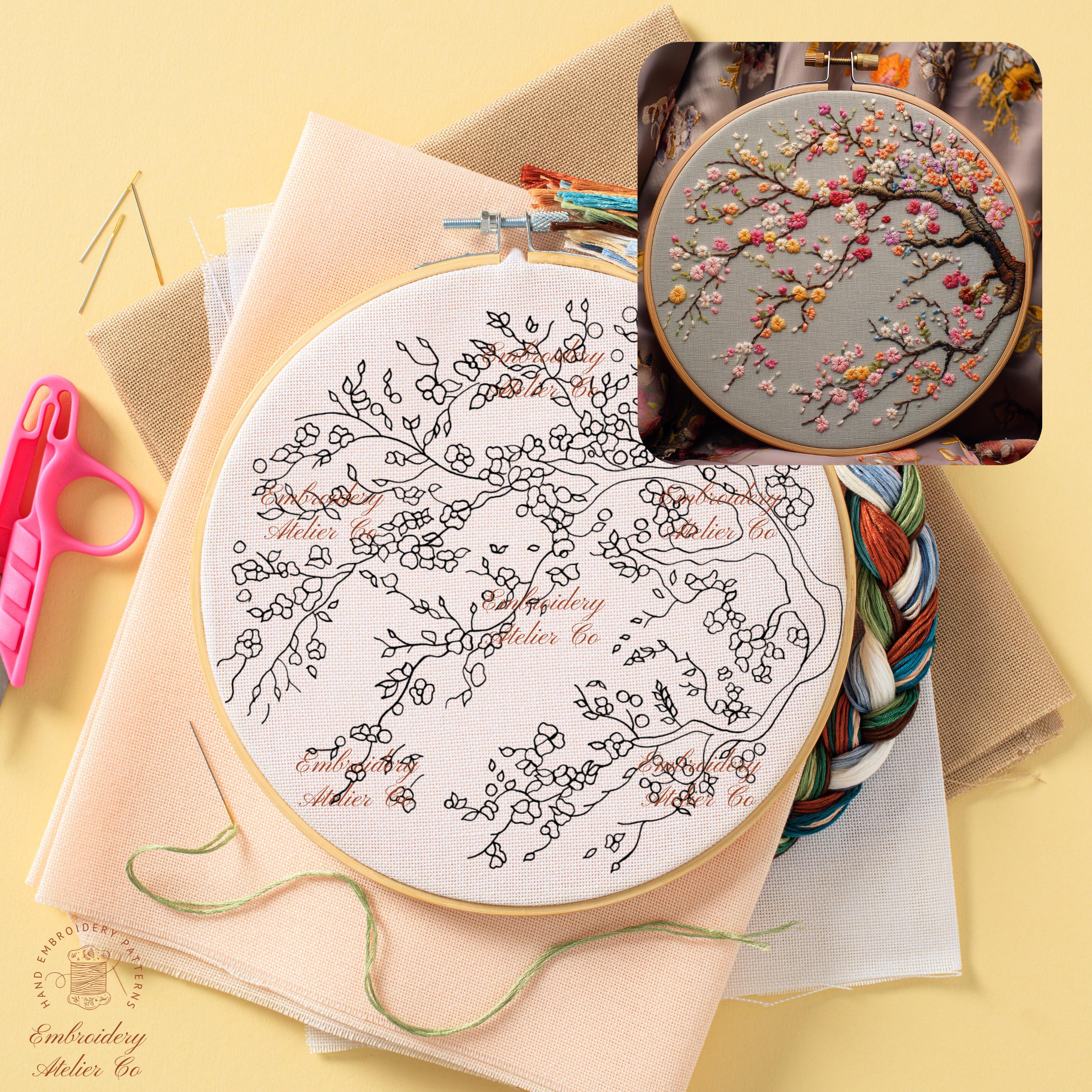 Sakura Flowers Embroidery PDF Pattern, Cherry Blossoms Hand Embroidery ...