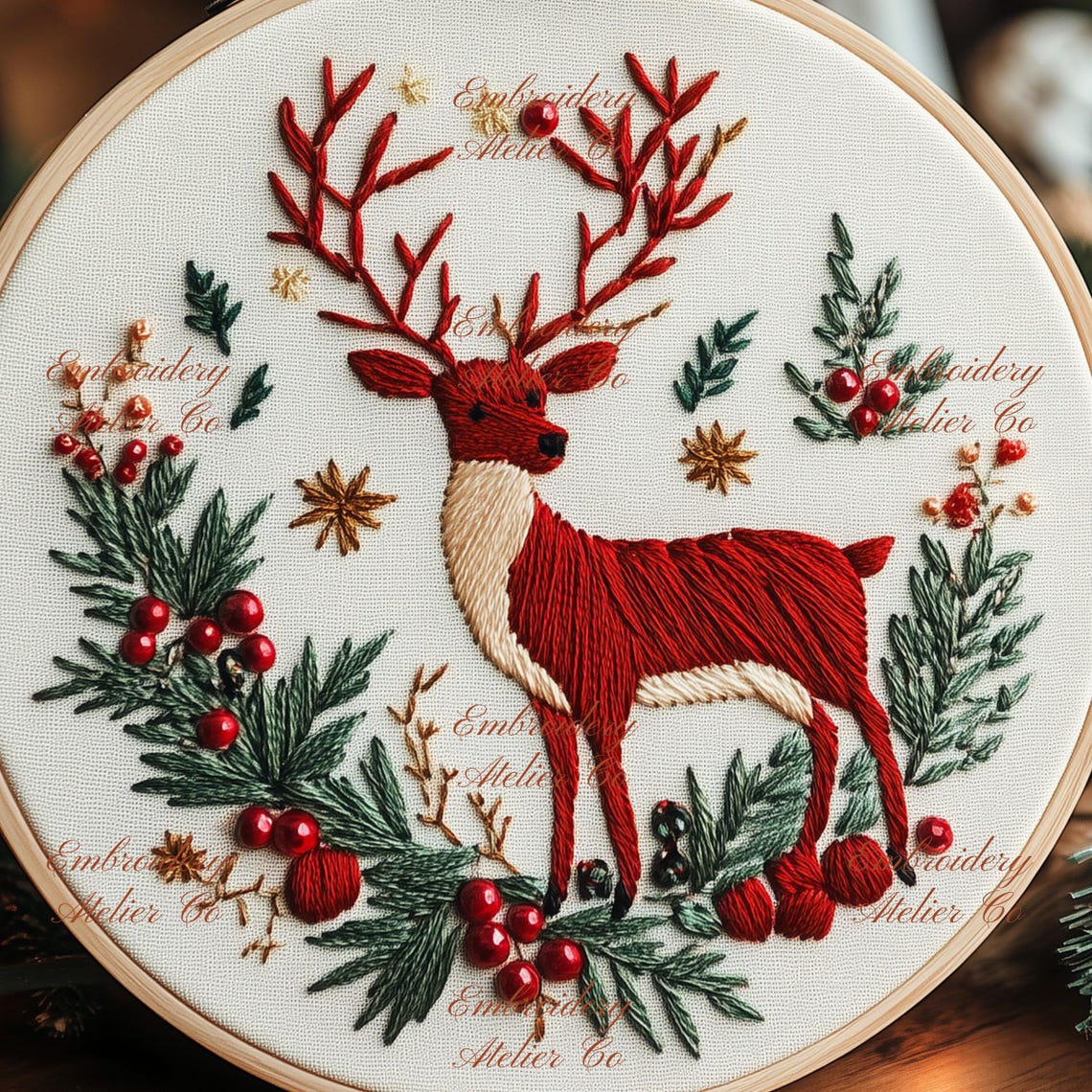 Cute Reindeer Embroidery PDF Pattern, Christmas Hand Embroidery ...