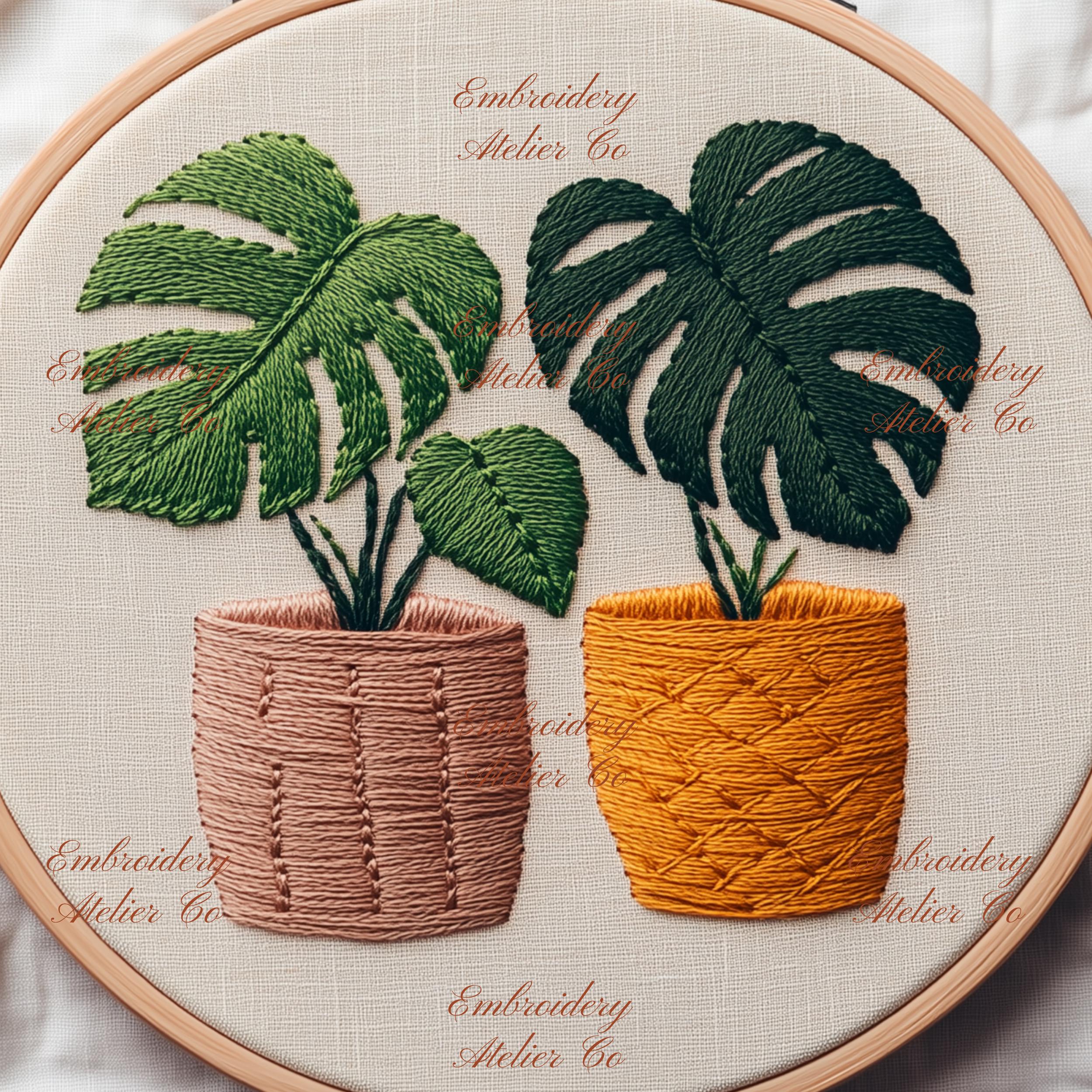 Potted House Plants Embroidery Pattern, Monstera Hand Embroidery Design ...
