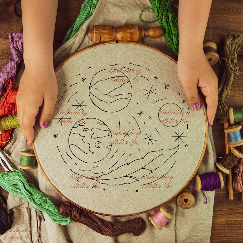 Planets and Stars Embroidery PDF Pattern, Celestial Hand Embroidery ...