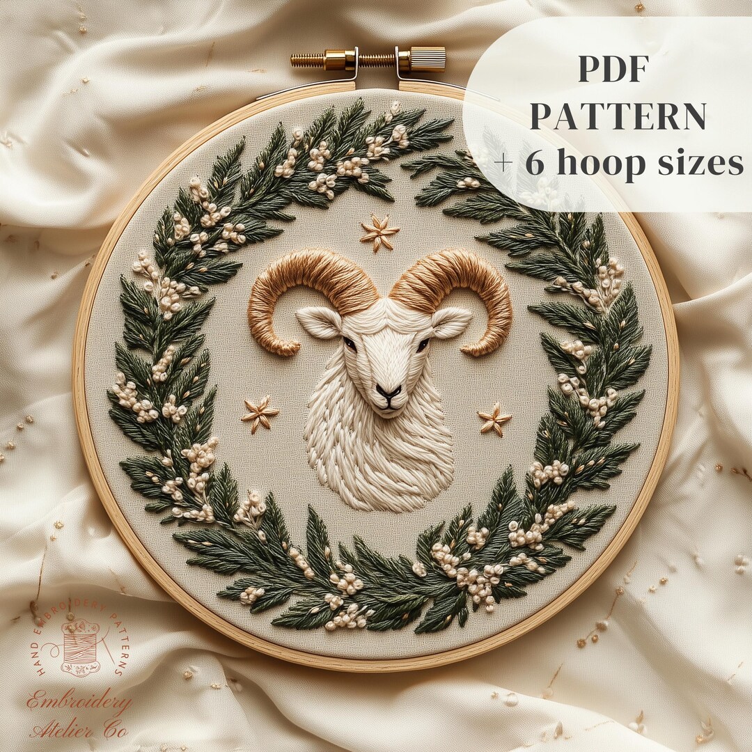 Capricorn Embroidery PDF Pattern, Astrology Hand Embroidery Design ...
