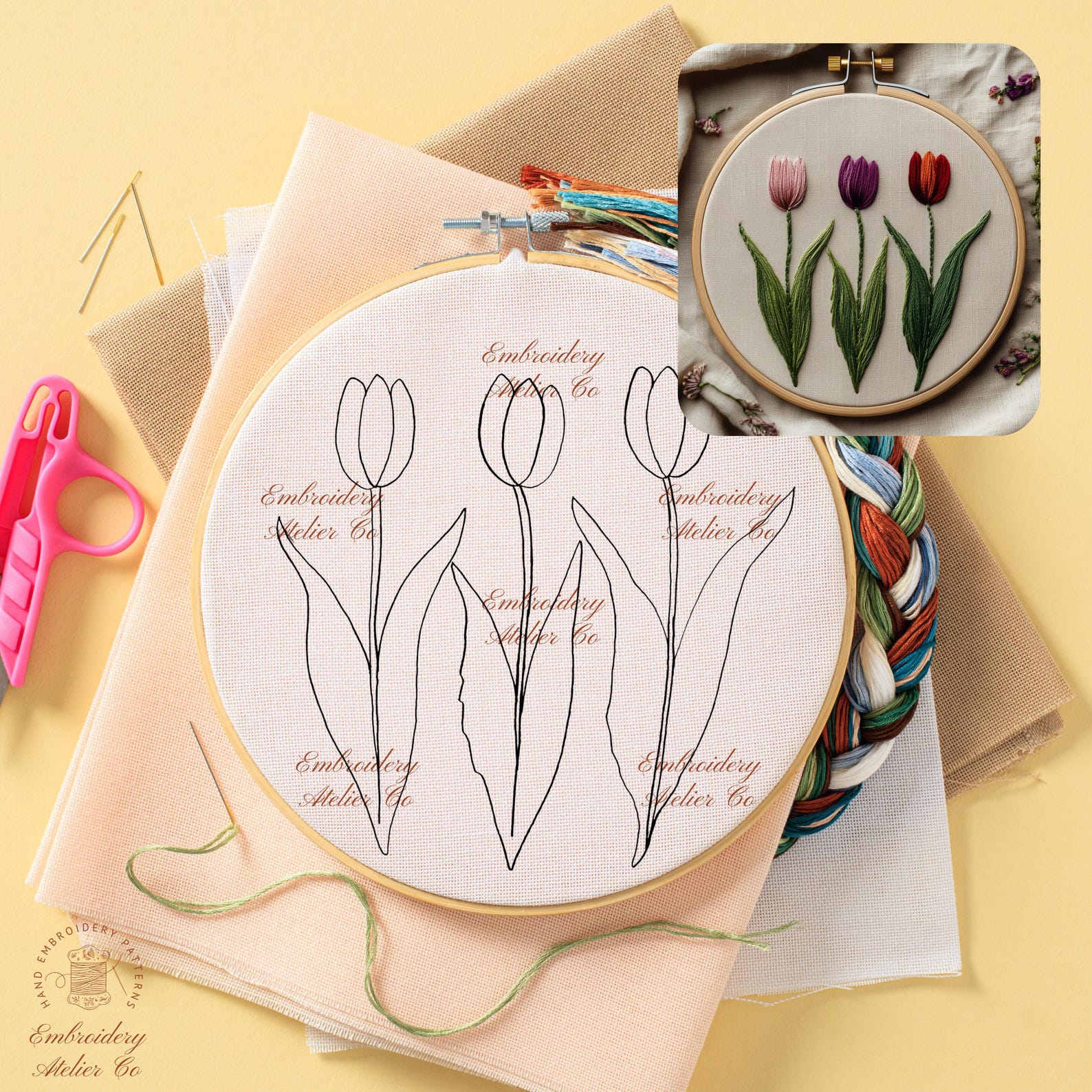 Tulips Hand Embroidery Design, Spring Flowers Embroidery PDF Pattern ...