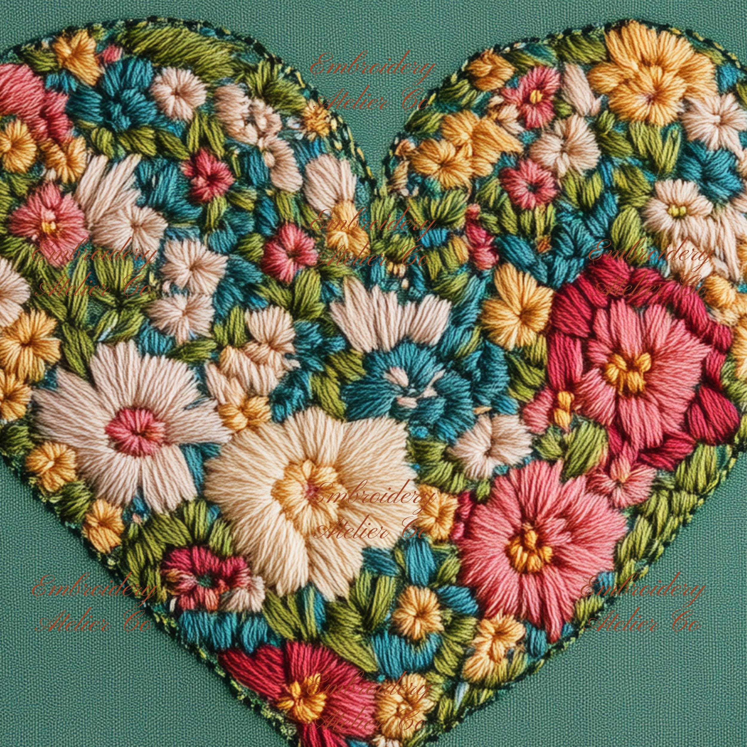Floral Heart Embroidery Design, Love Hand Embroidery Pattern, Flowers ...