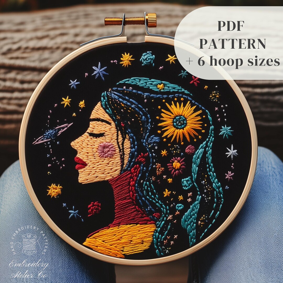 Celestial Woman Embroidery PDF Pattern, Female Hand Embroidery Design ...