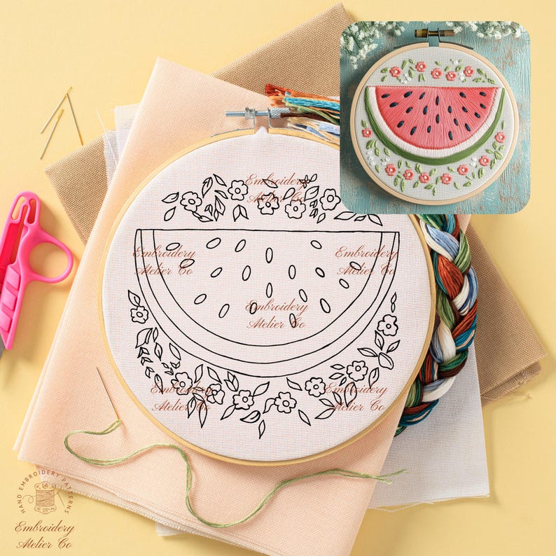 Watermelon Embroidery PDF Pattern, Summer Fruit Hand Embroidery Design ...