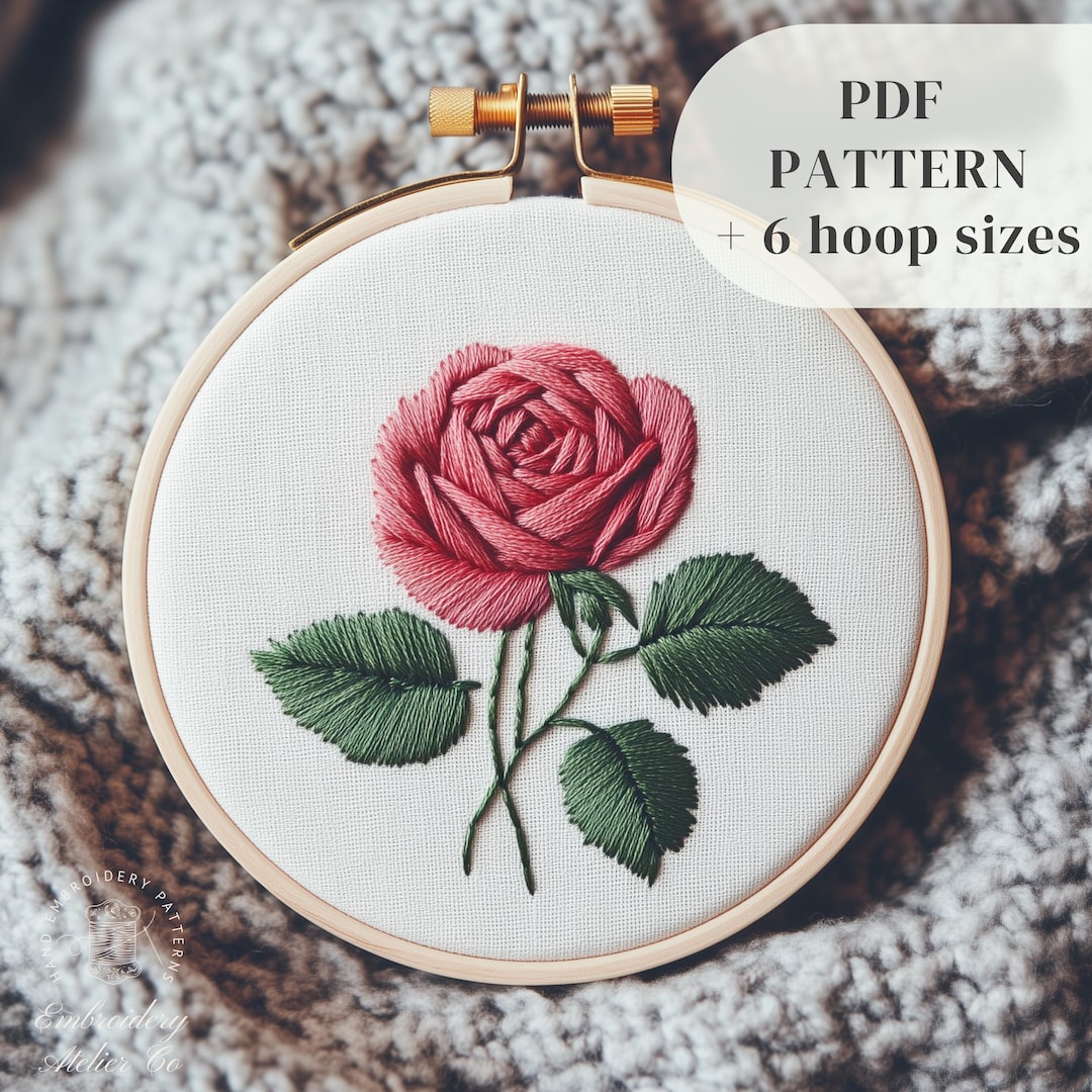 Rose Flower Embroidery PDF Pattern, Beginner Hand Embroidery Design ...