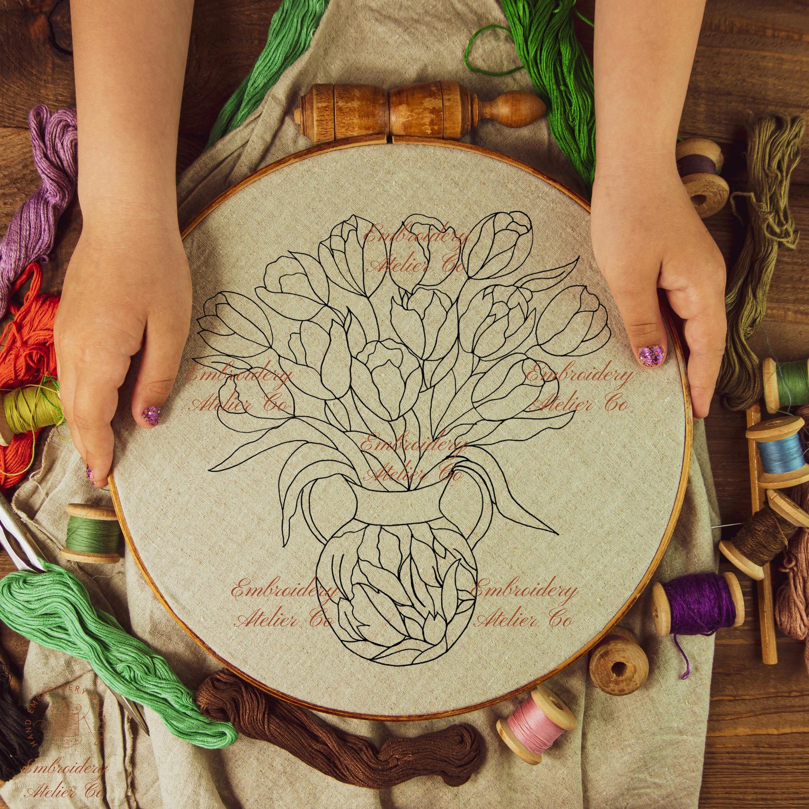 Vase of Tulips Hand Embroidery Design, Colorful Tulips DIY Embroidery ...