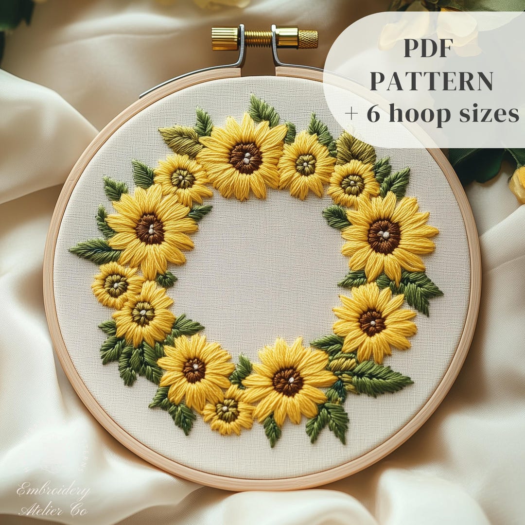 Printable Hand Embroidery Pattern, Flowers Wreath Embroidery Design ...