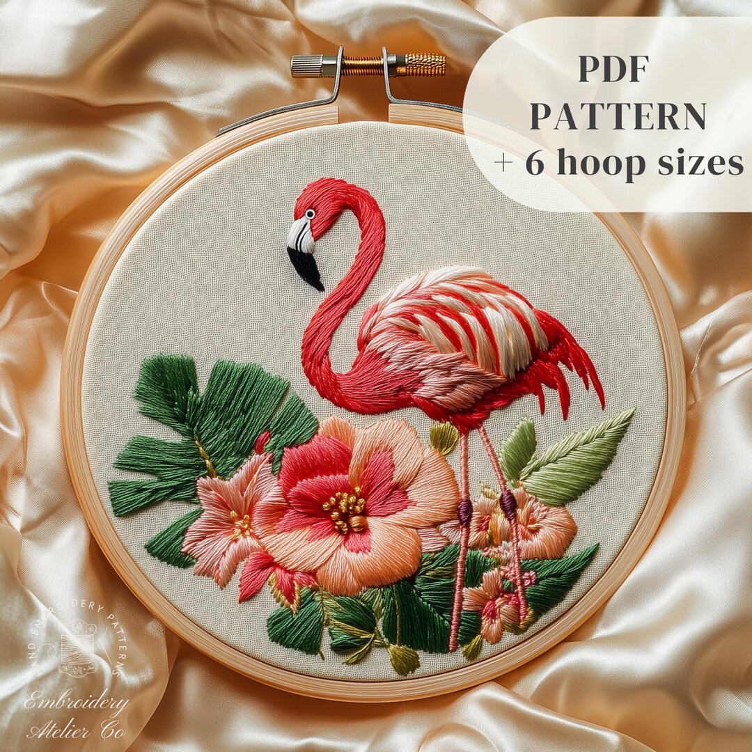 Flamingo Hand Embroidery Design, Animal Embroidery PDF Pattern ...