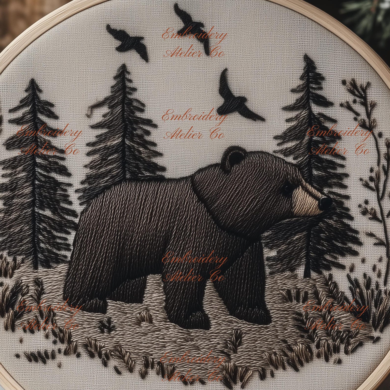 Woodland Animal Embroidery Design, Bear Hand Embroidery PDF Pattern ...