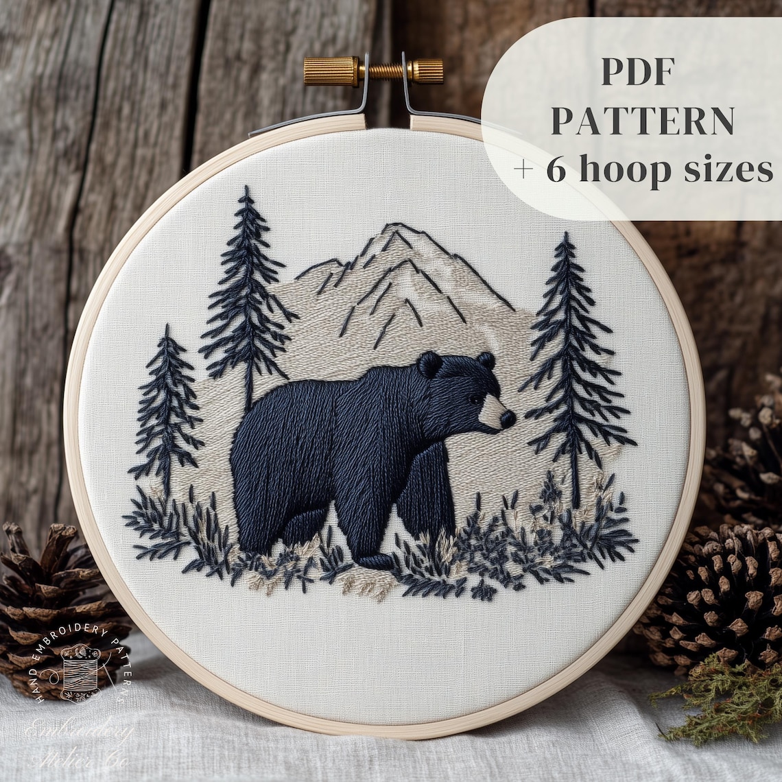 Bear Hand Embroidery Pattern, Woodland Animal Embroidery Design ...