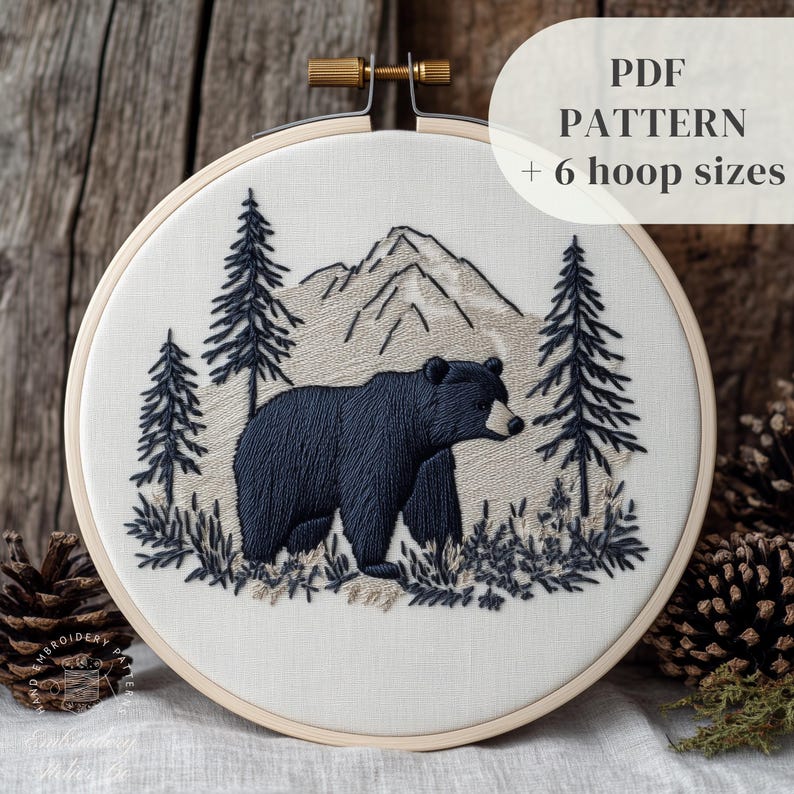 Bear Hand Embroidery Pattern, Woodland Animal Embroidery Design ...