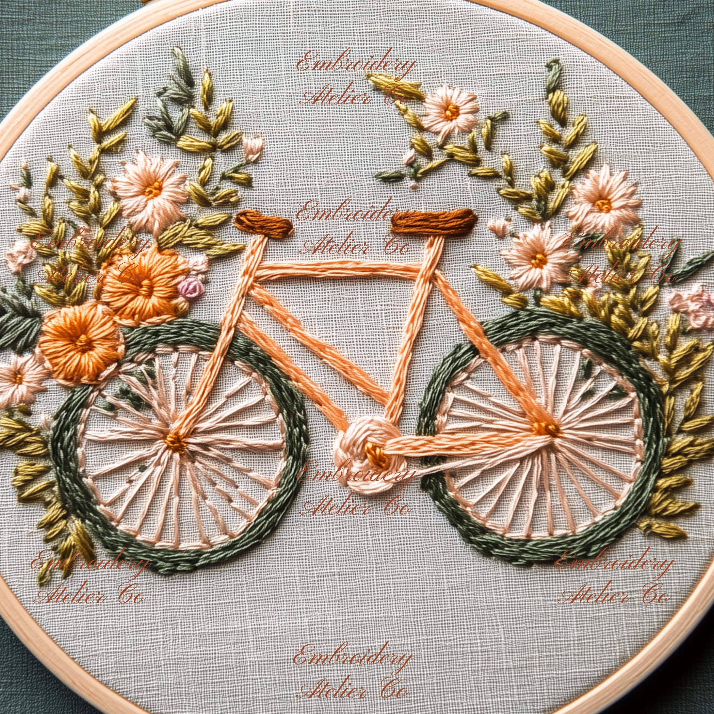 Flowers Bicycle Hand Embroidery Pattern, Floral Bike Embroidery Design ...