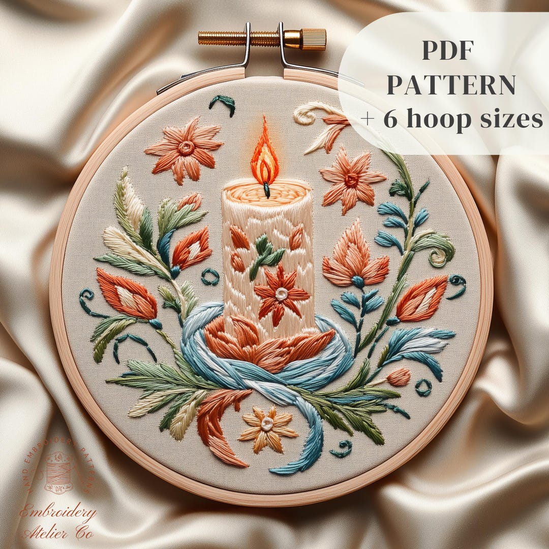 Candle Embroidery PDF Pattern, Beginner Hand Embroidery Design, Modern ...