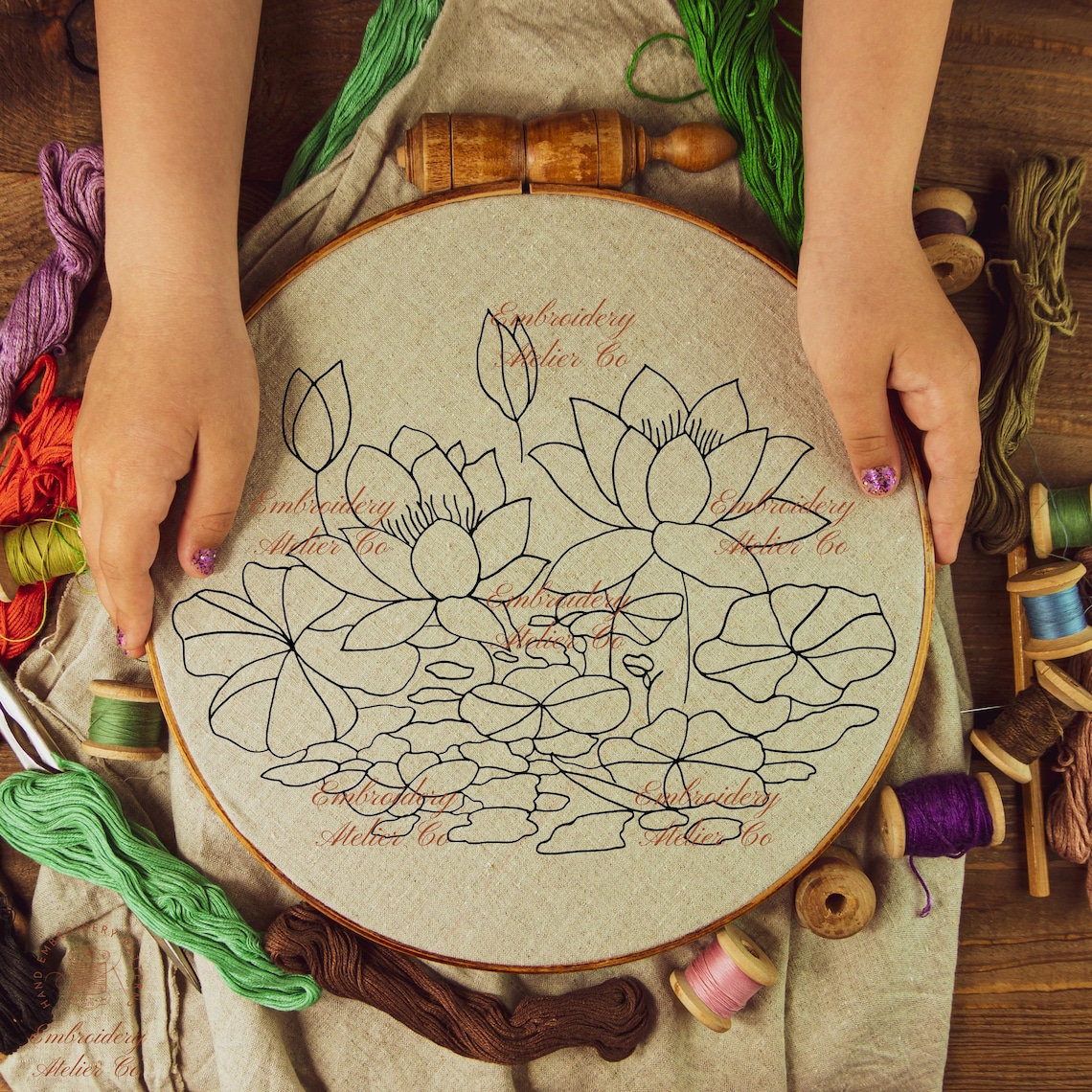 Water Lilies Embroidery PDF Pattern, Water Lily Hand Embroidery Design ...