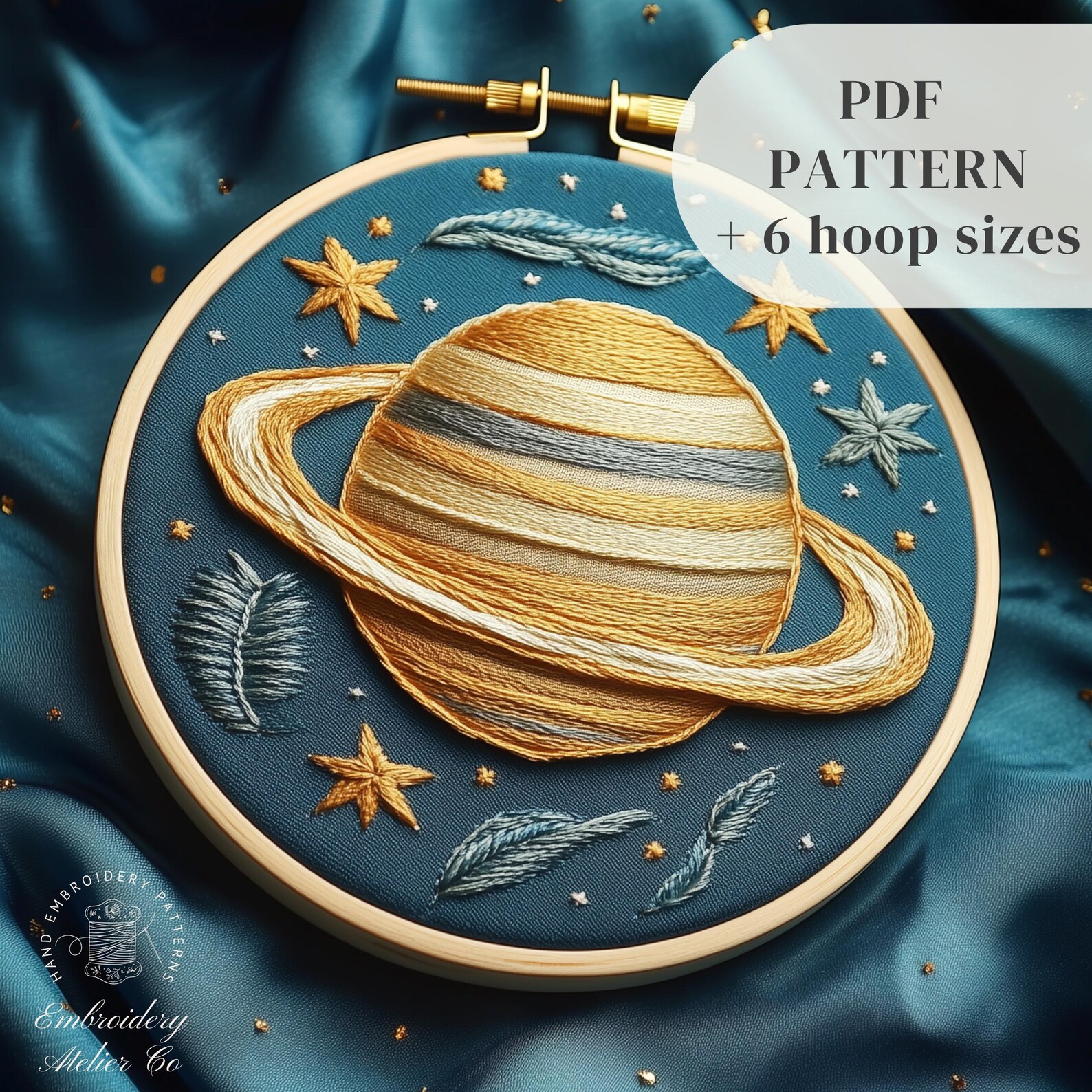 Saturn Planet Hand Embroidery Pattern, Celestial Embroidery Design ...
