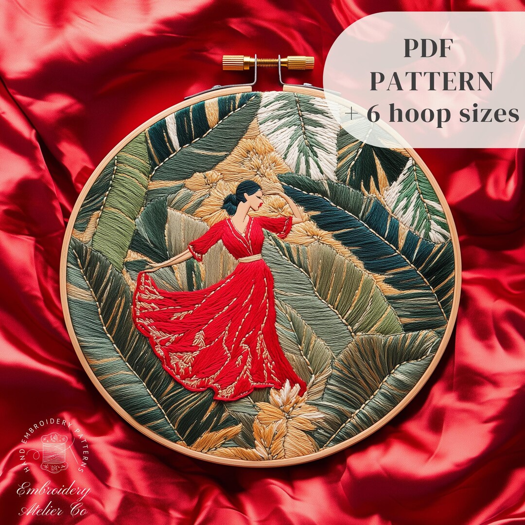 Dancing Woman Embroidery Design, Flamenco Lady Hand Embroidery Pattern ...
