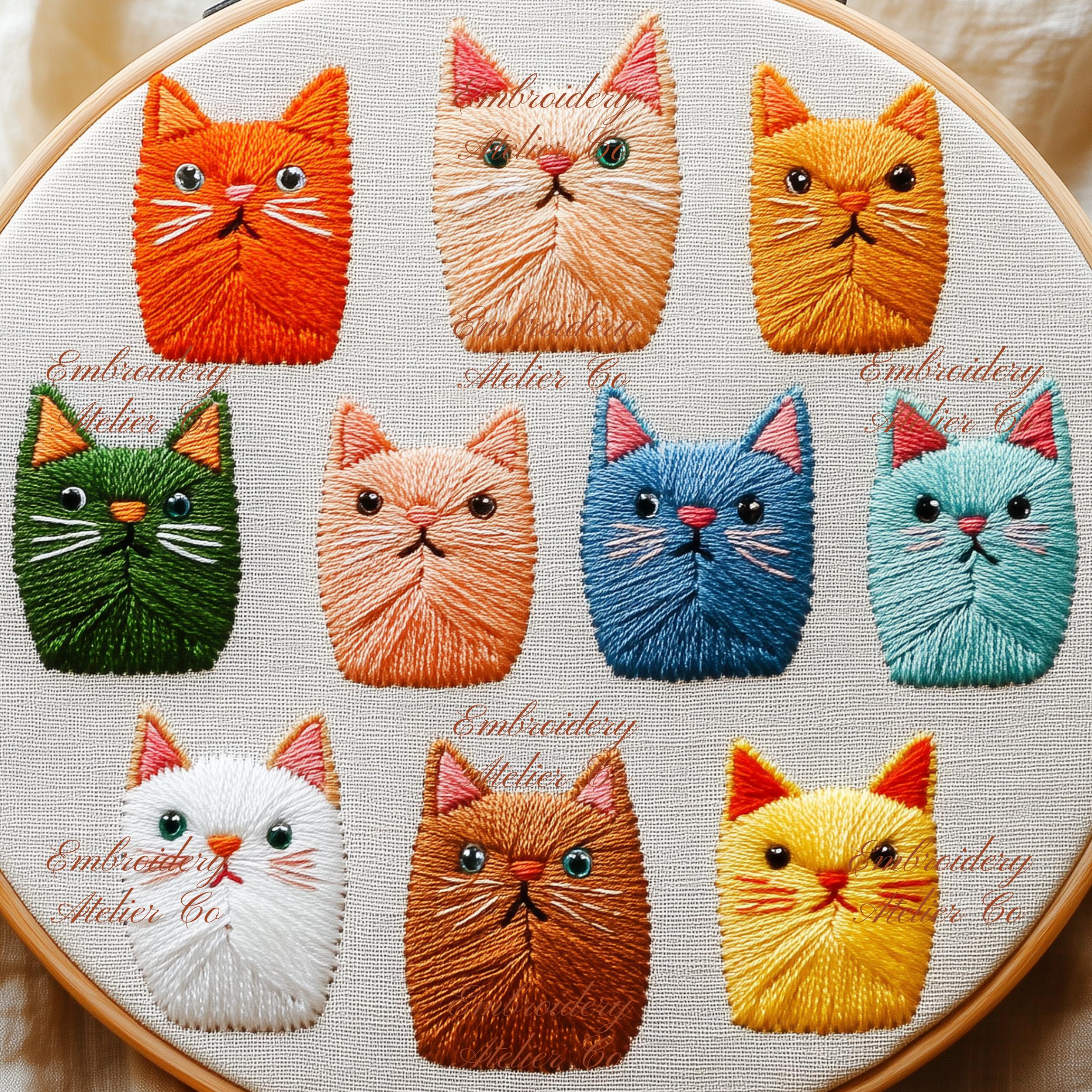 Grumpy Cats Hand Embroidery Pattern, Animal DIY Embroidery Design ...