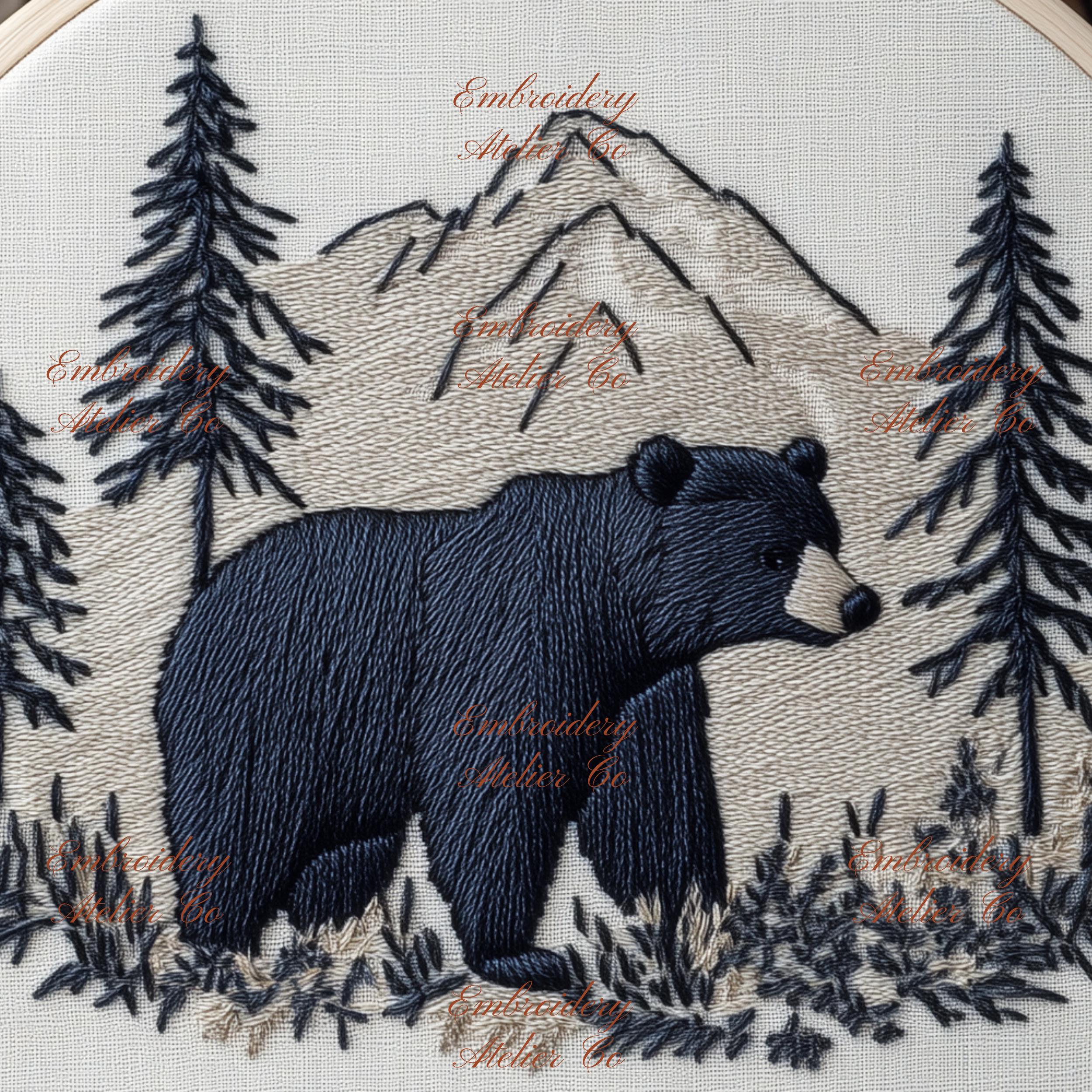 Bear Hand Embroidery Pattern, Woodland Animal Embroidery Design ...