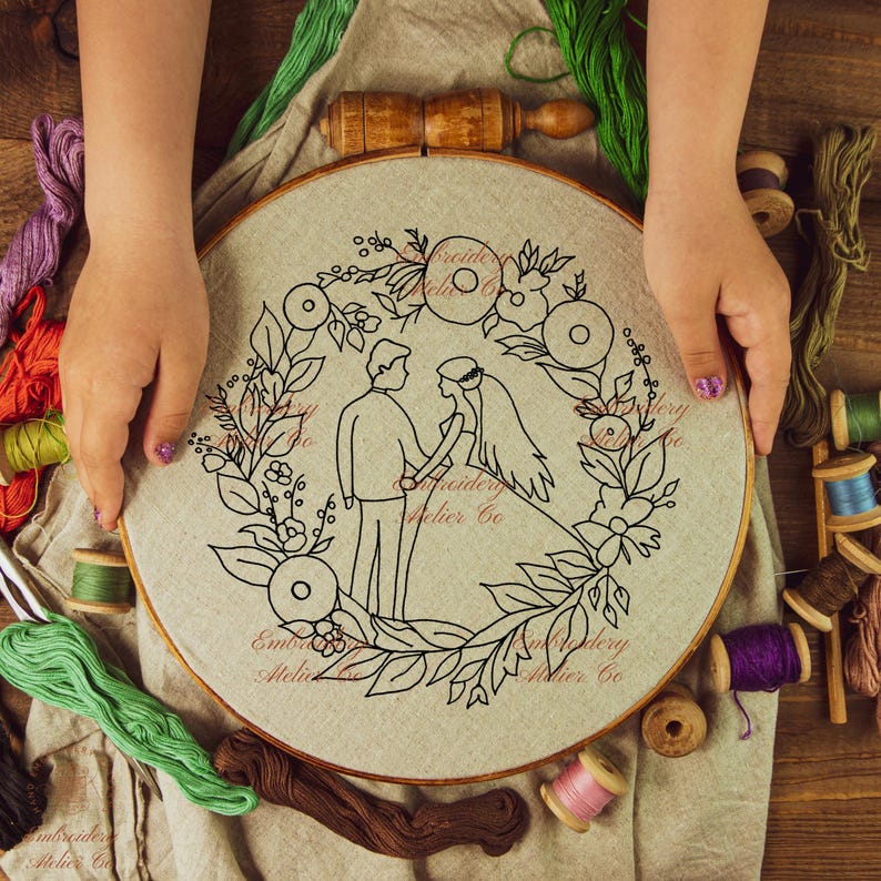 Wedding Hand Embroidery Design, Bride and Groom Embroidery PDF Pattern ...