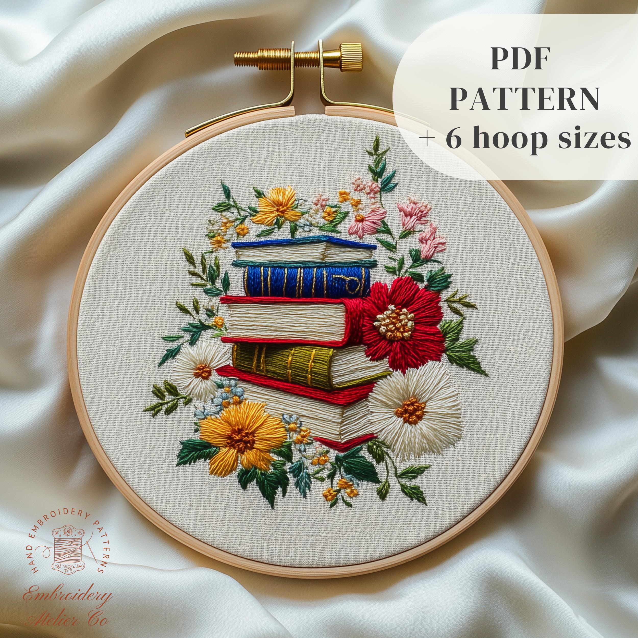 Floral Books Embroidery PDF Pattern, Bookish Hand Embroidery Design ...