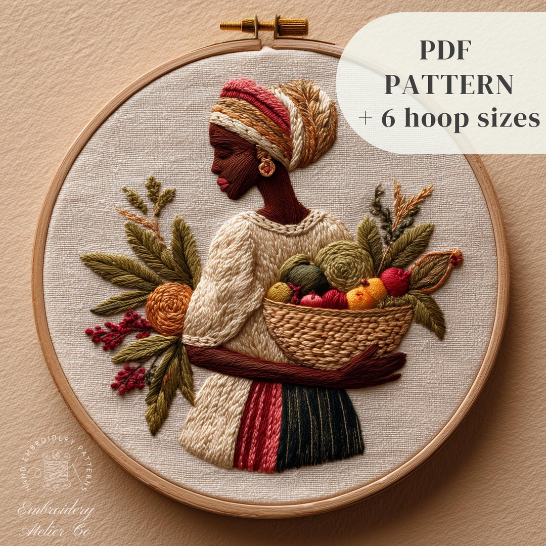 African Woman Hand Embroidery Design, Afro Female Embroidery PDF ...