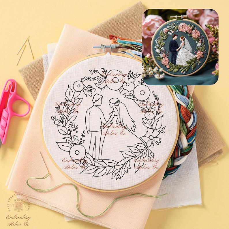 Wedding Hand Embroidery Design, Bride and Groom Embroidery PDF Pattern ...