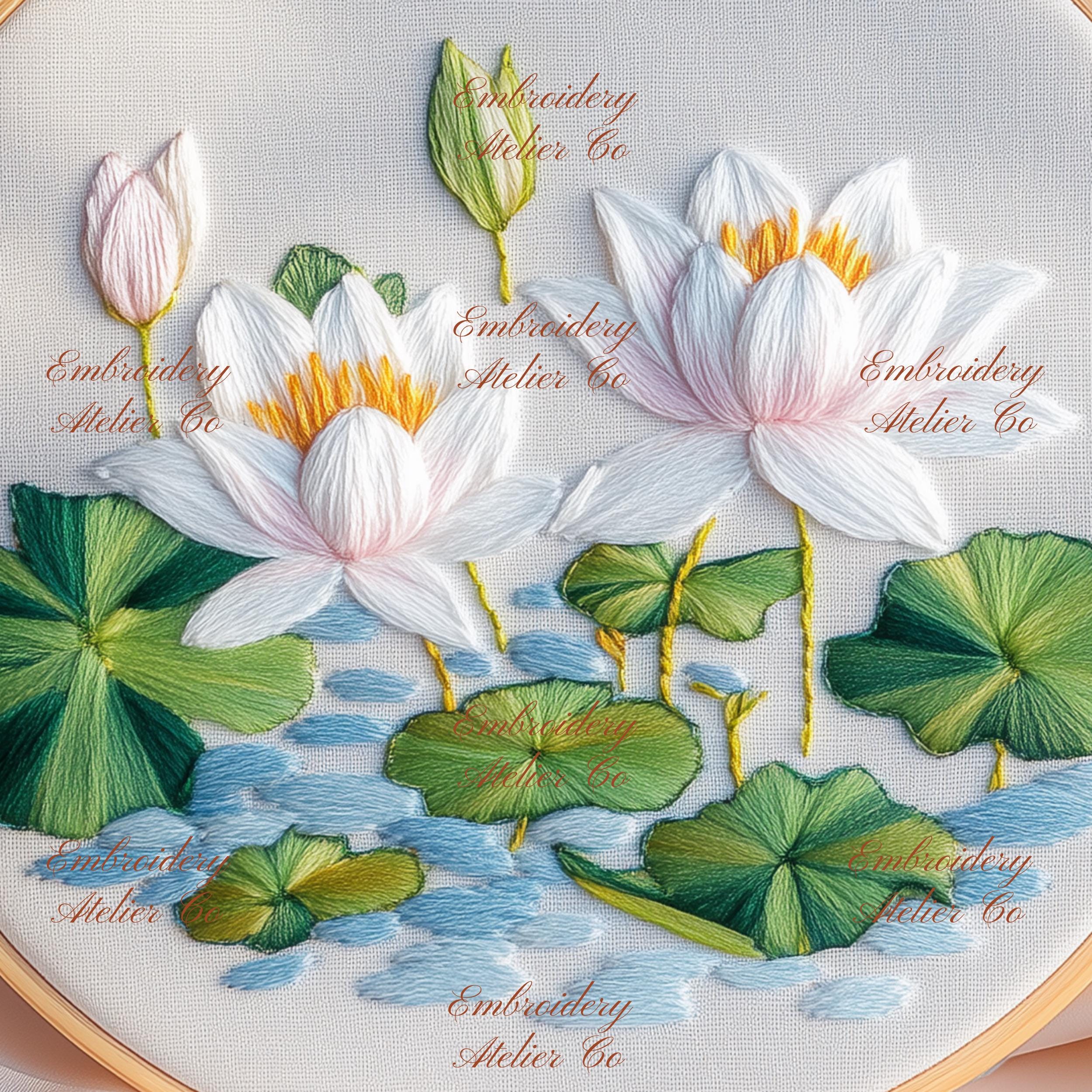 Water Lilies Embroidery PDF Pattern, Water Lily Hand Embroidery Design ...