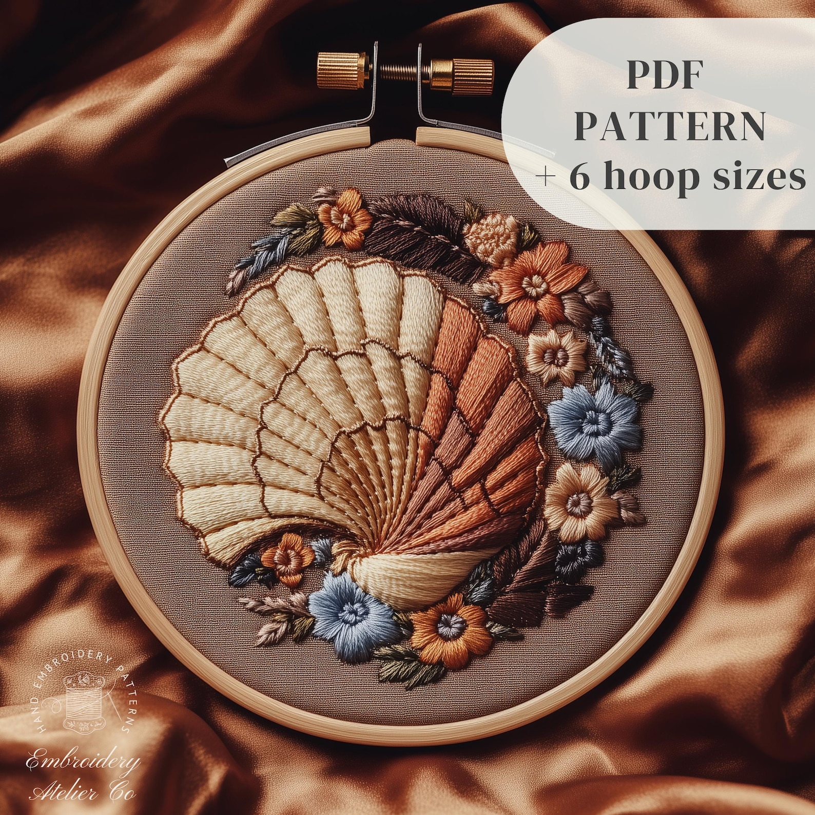 Seashell Hand Embroidery Design, Summer Embroidery PDF Pattern, Beach ...