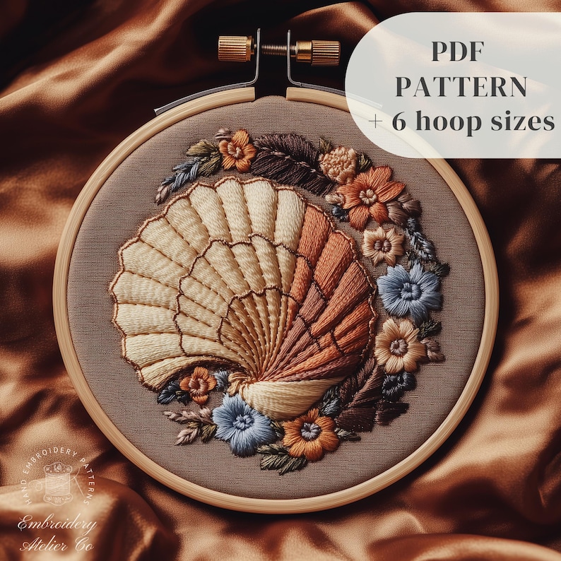 Seashell Hand Embroidery Design, Summer Embroidery PDF Pattern, Beach ...