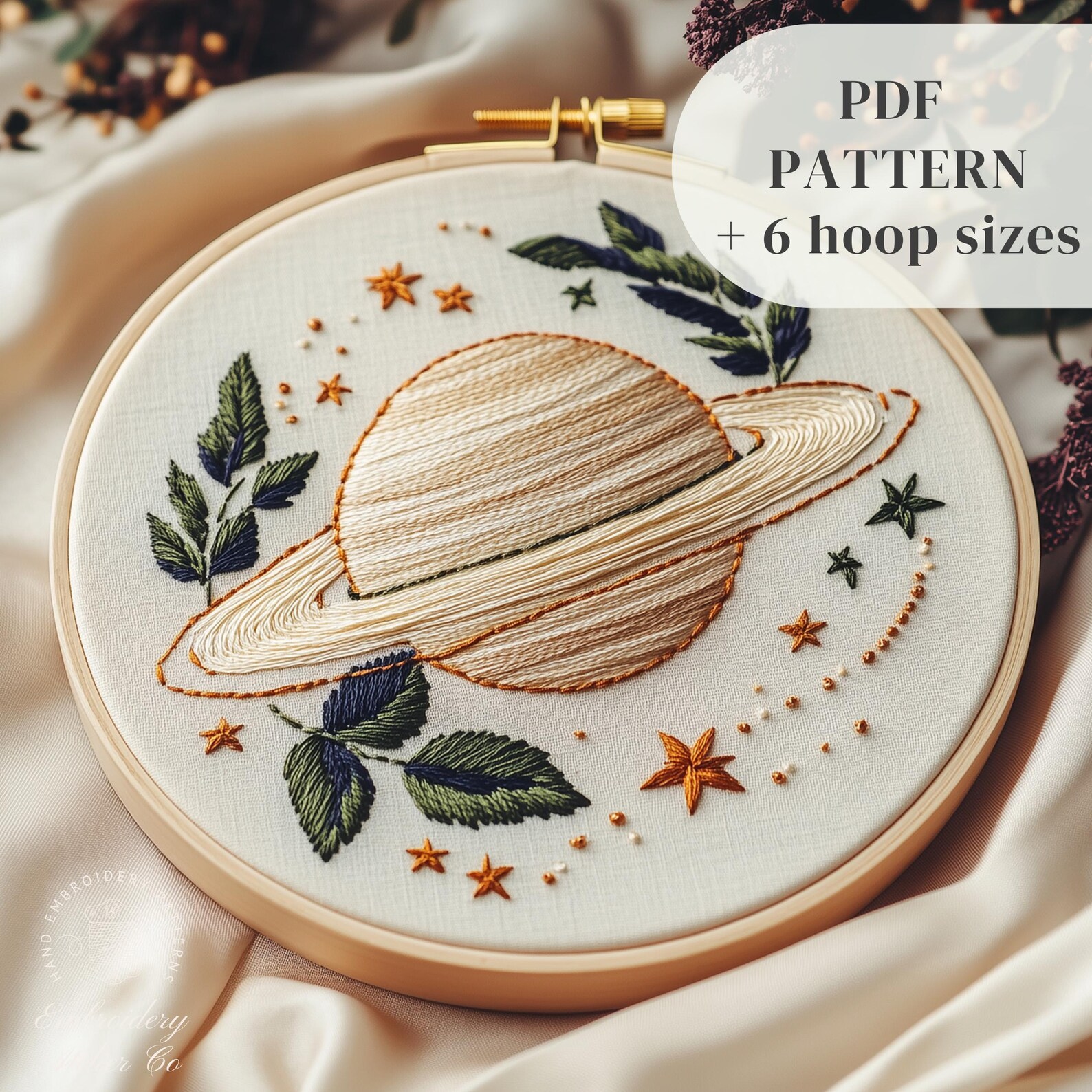 Celestial Hand Embroidery PDF Pattern, Saturn Planet Embroidery Design ...