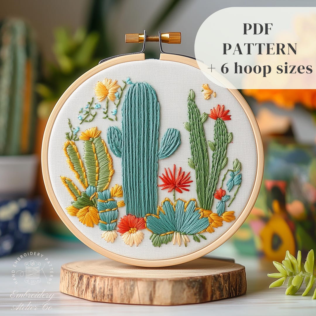 Cactus Garden Embroidery Pattern, Botanical Hand Embroidery PDF Design ...