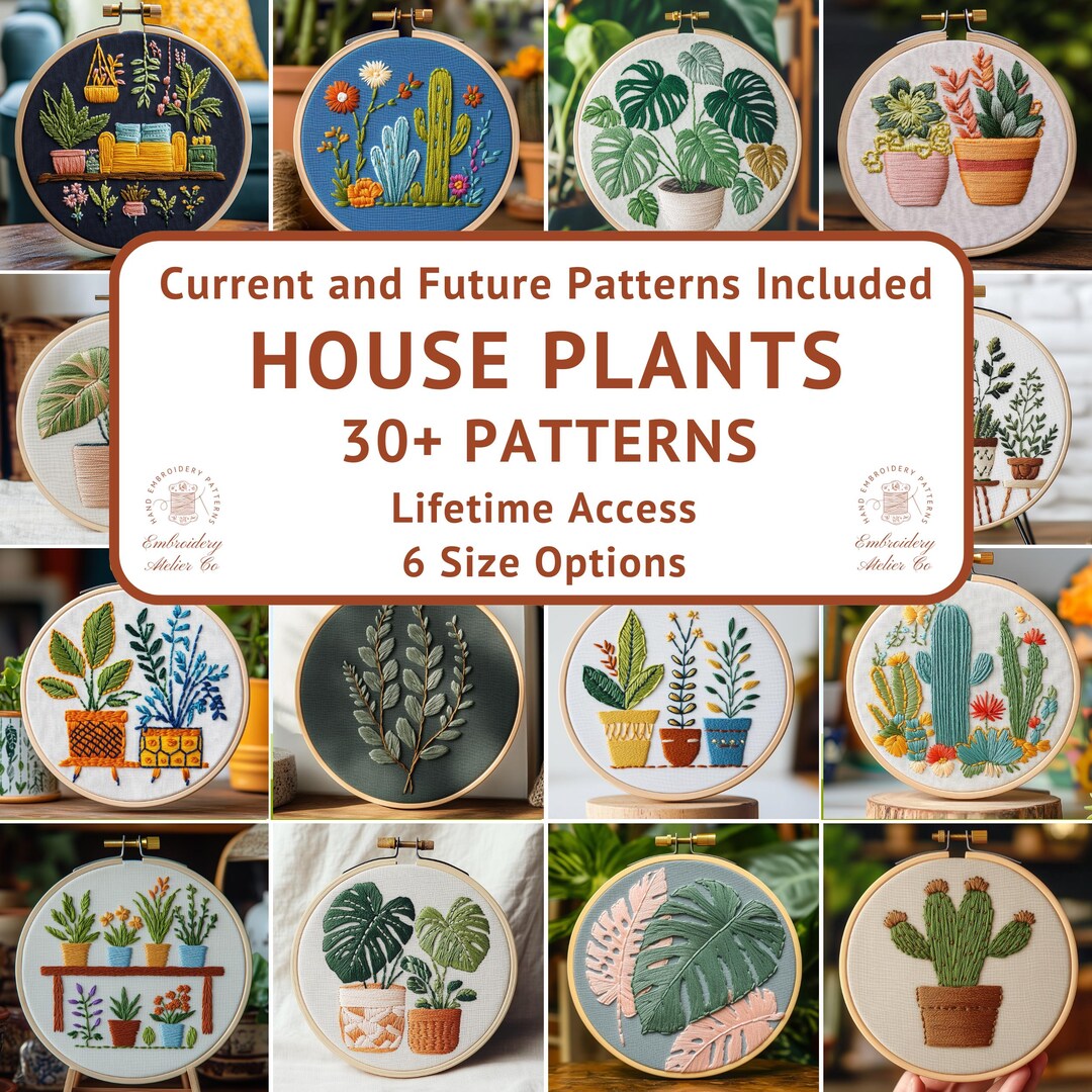 House Plants Hand Embroidery Pattern Bundle, Botanical Embroidery ...