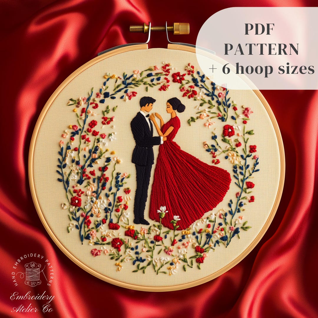 Tango Couple Embroidery PDF Pattern, Romantic Hand Embroidery Design ...