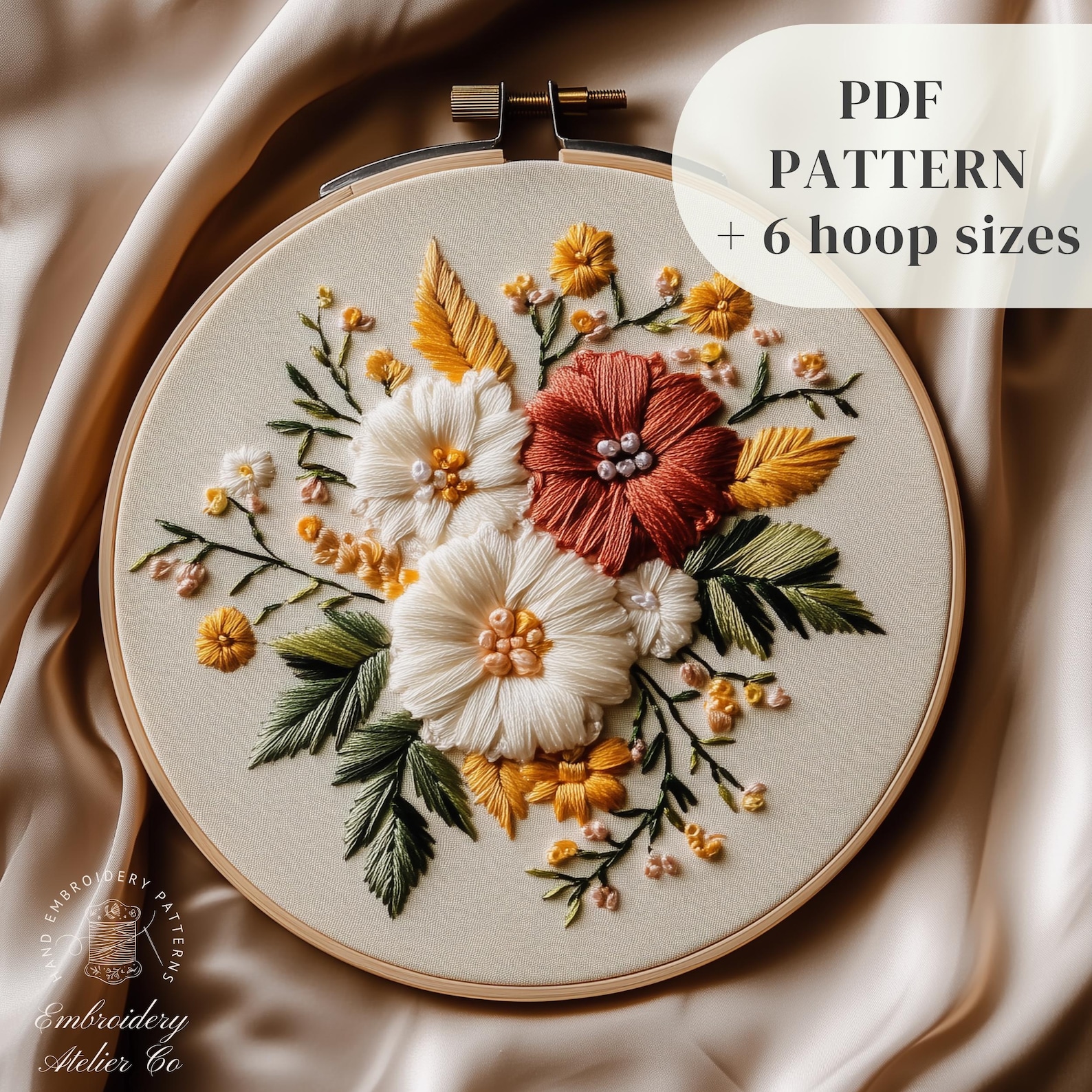 Botanical Hand Embroidery Pattern, Flowers Bouquet Embroidery Design ...