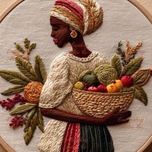 African Woman Hand Embroidery Design, Afro Female Embroidery PDF ...