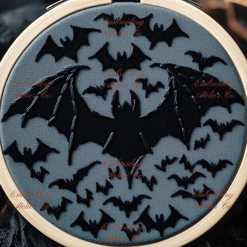 Gothic Bats Embroidery Pattern, Halloween Hand Embroidery Design ...