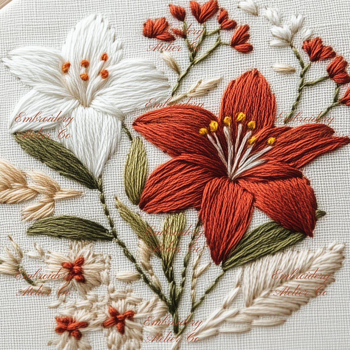 Lily Flower Embroidery Design, Lilium Hand Embroidery Pattern, Taurus ...