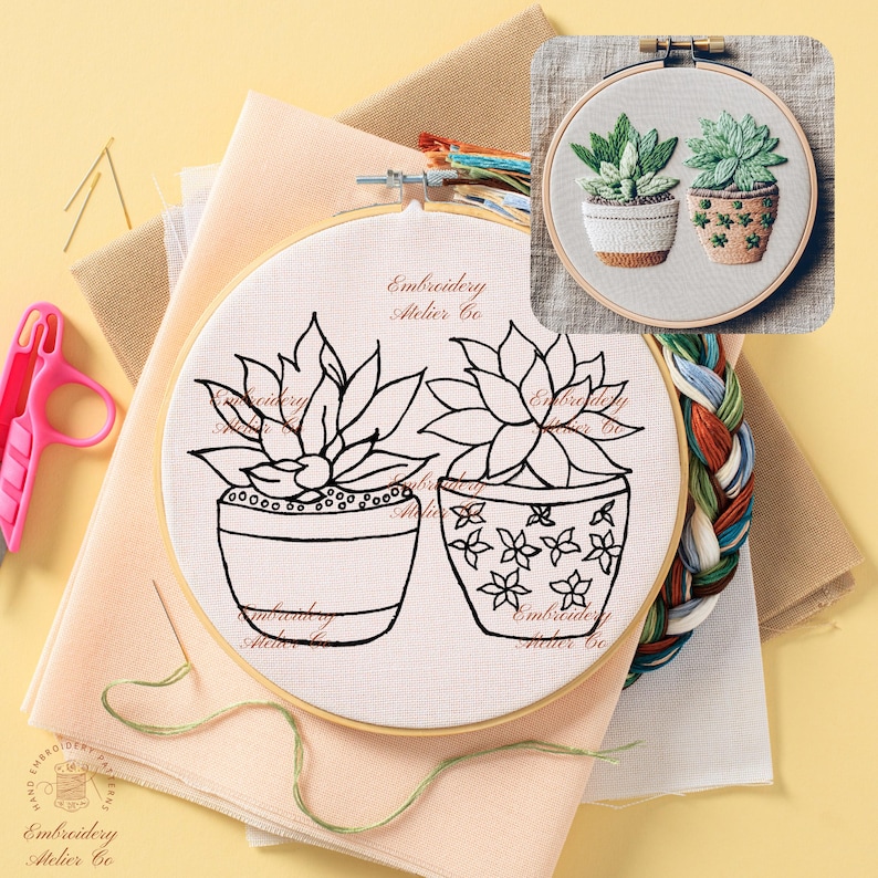 Succulent Plants Embroidery PDF Pattern, Easy Hand Embroidery Design ...