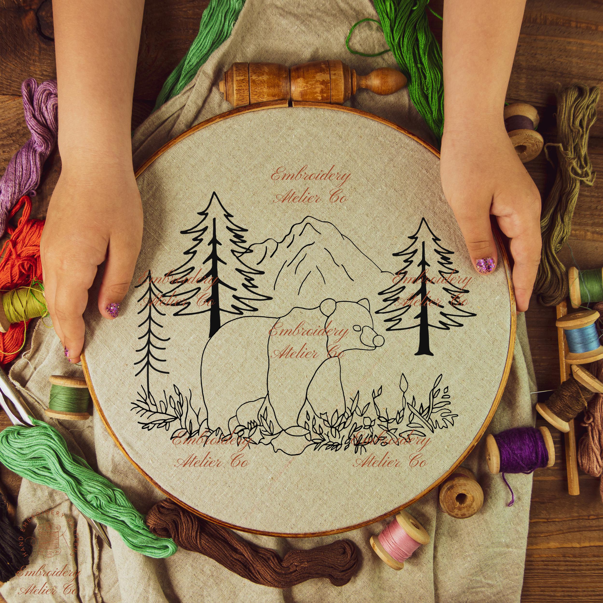 Bear Hand Embroidery Pattern, Woodland Animal Embroidery Design ...