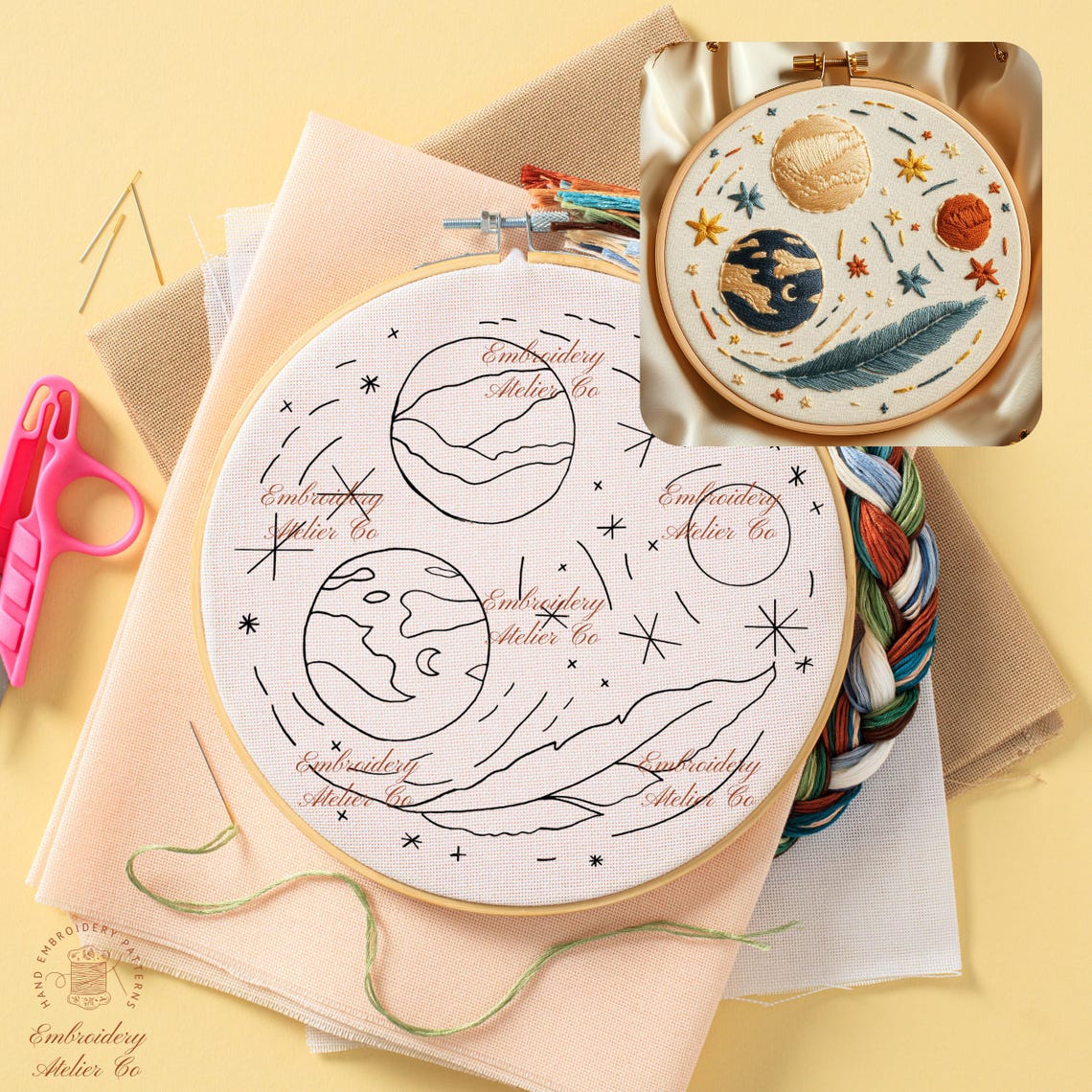 Planets and Stars Embroidery PDF Pattern, Celestial Hand Embroidery ...
