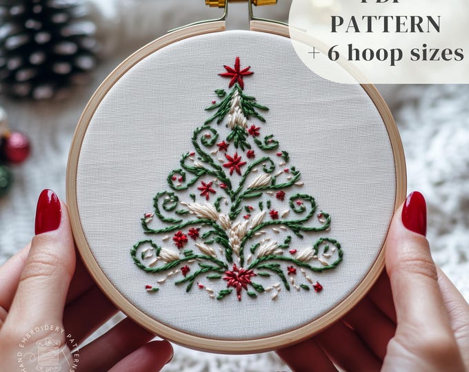 Christmas Tree Hand Embroidery Pattern, Winter Embroidery PDF Design ...