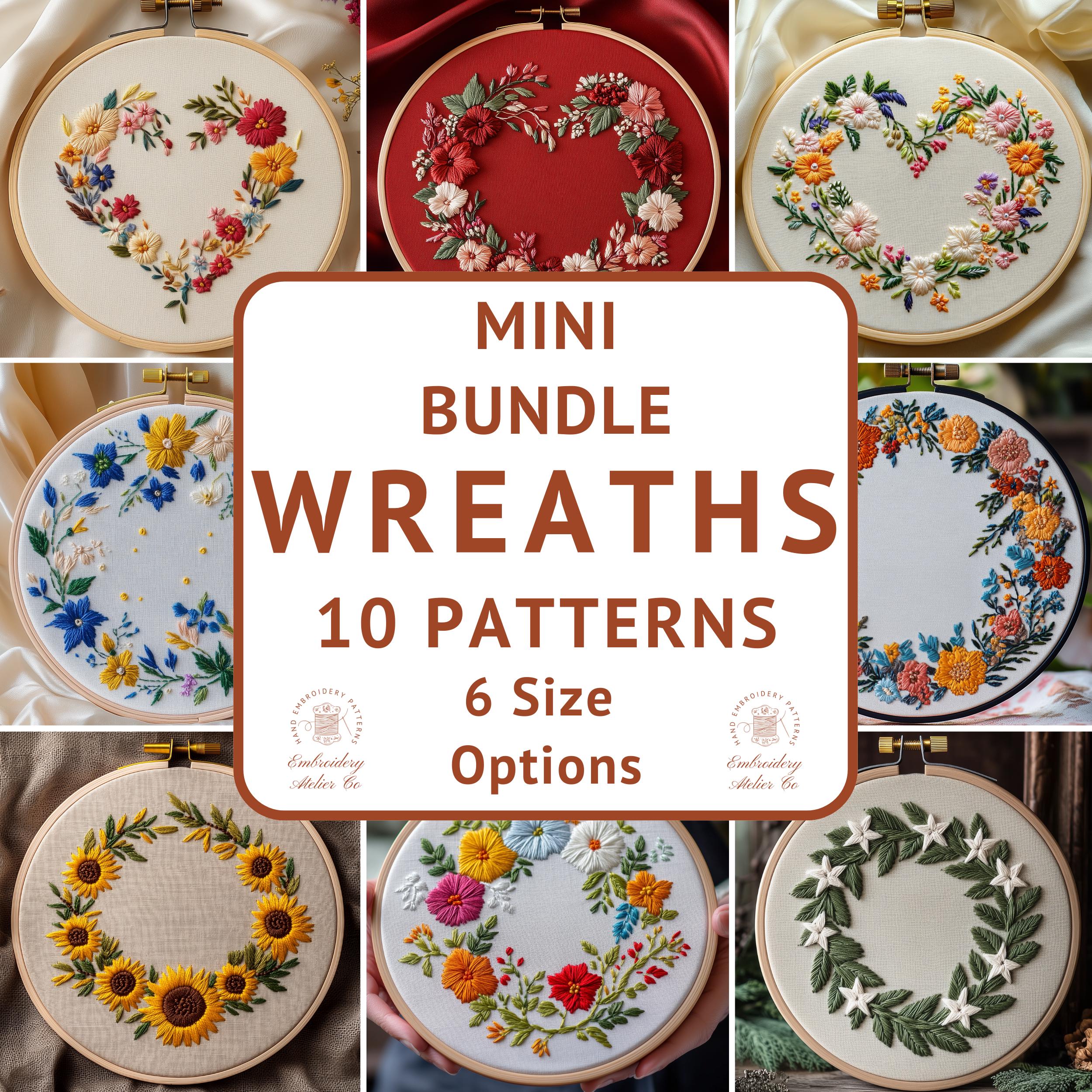 Wreaths Hand Embroidery Pattern Bundle, Flower and Leaves Embroidery ...