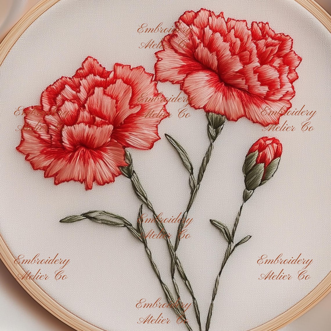 Carnations Hand Embroidery Pattern, Spring Flowers Embroidery Design ...