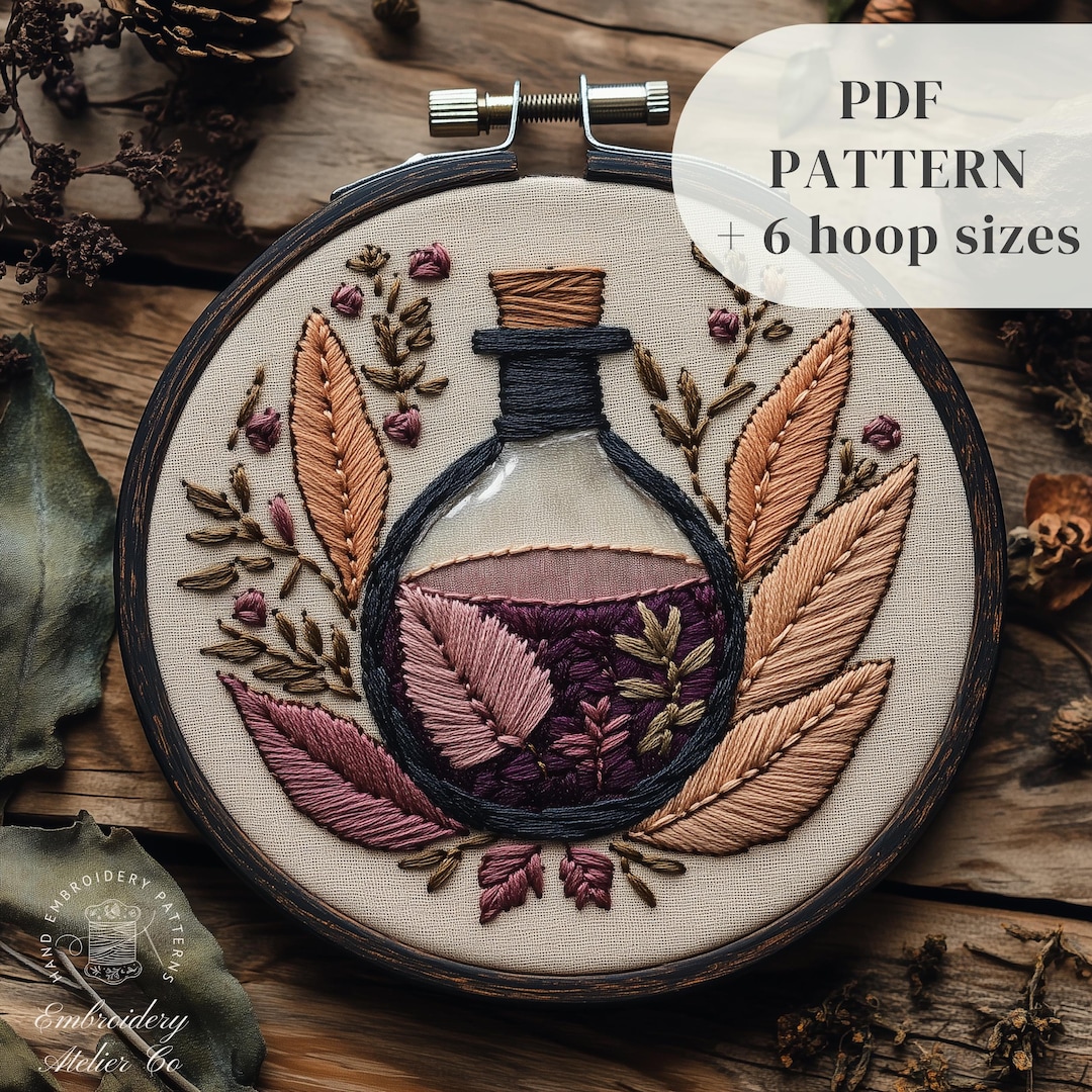 Witchy Embroidery PDF Pattern, Magic Potion Hand Embroidery Design ...