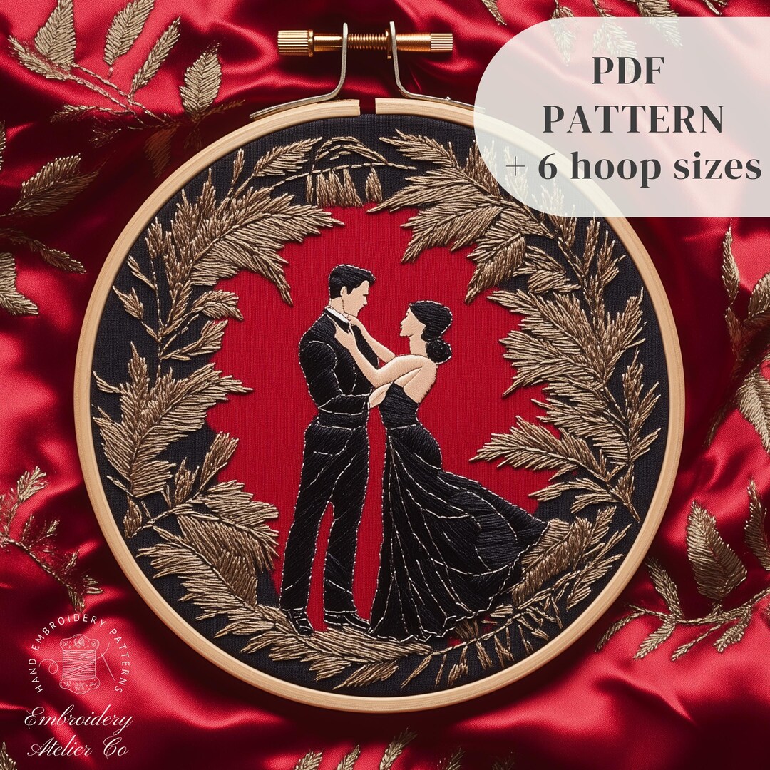 Dancing Lovers Hand Embroidery Pattern, Tango Dance Scene Embroidery ...