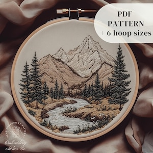 Landscape Hand Embroidery Design, Mountain Views Embroidery Pattern ...