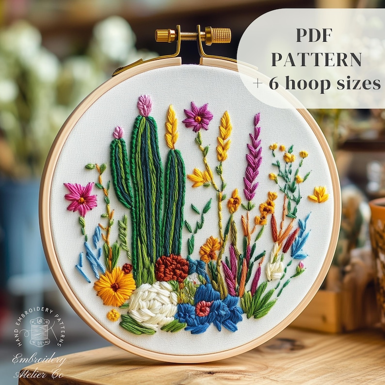 Cactus Plant Hand Embroidery Design, Botanical Embroidery PDF Pattern ...