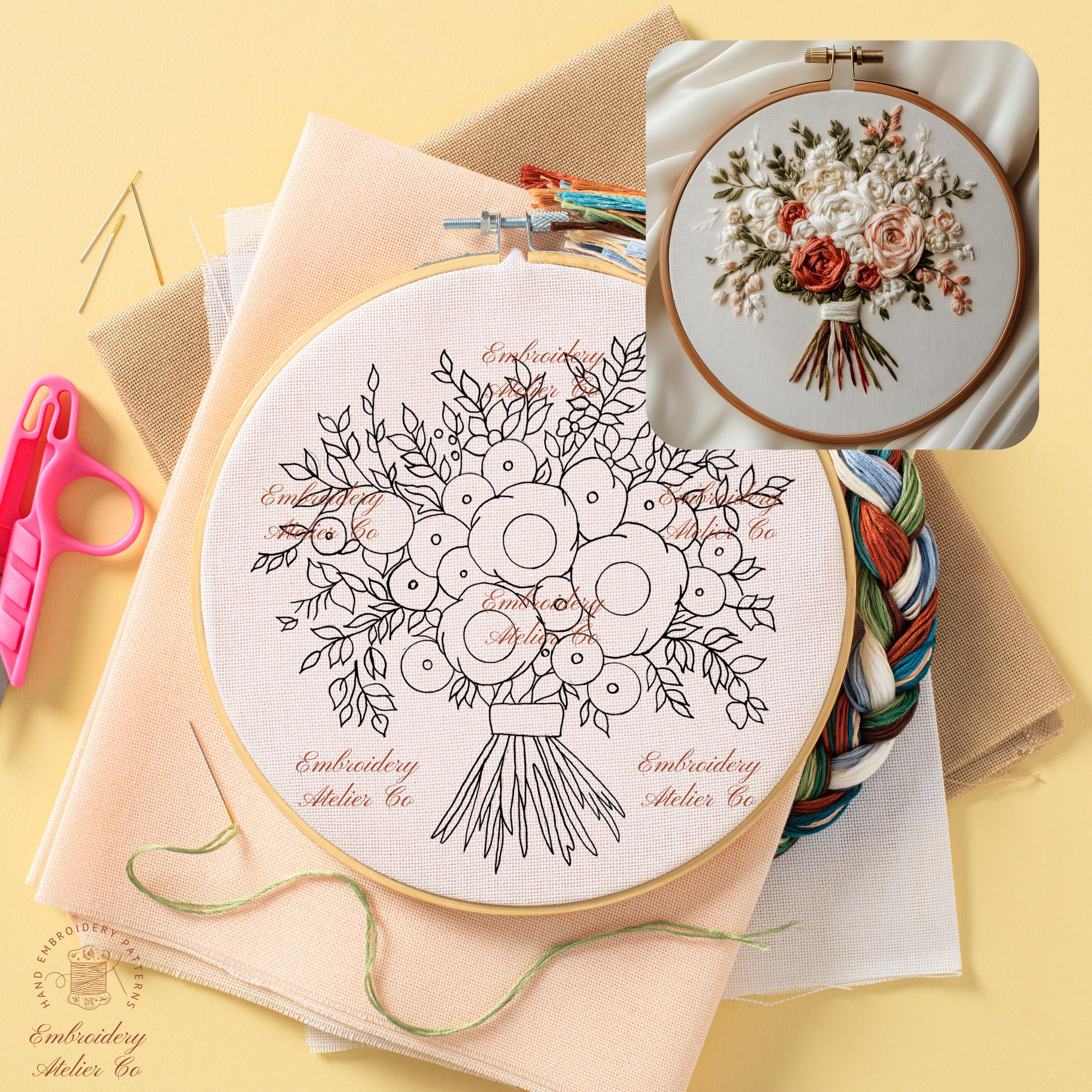 Wedding Flowers Embroidery PDF Pattern, Flowers Bouquet Embroidery ...